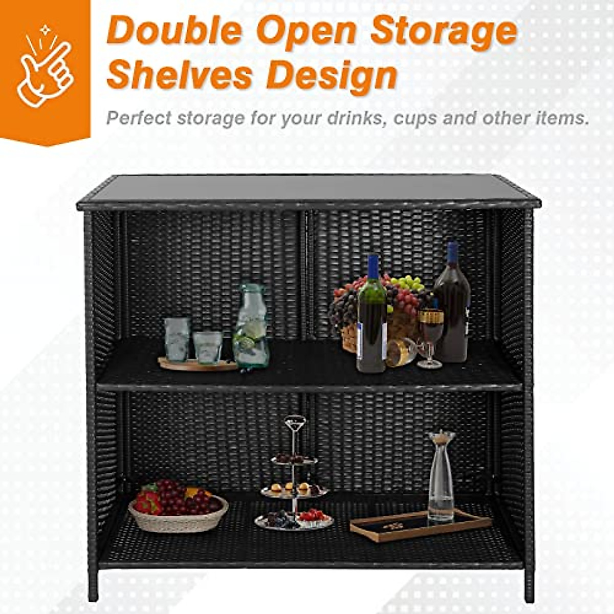 Patiomore 3-Piece Patio Outdoor Bar Set with Two Stools and Glass Top Table Patio Brown Wicker Furniture with Removable Cushions for Backyards, Porches, Gardens or Poolside