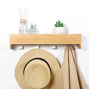 JSVER Coat Rack Wall Mount with Shelf Wood Wall Hooks with Storage, Entryway Shelf with 4 Hangers for Bathroom, Living Room, Bedroom, Rustic Brown