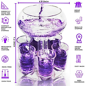Etihub Shot Glass Dispenser And Holder - Party Drink Set For Liquor With 6 Glasses, Cool Glass Shots Game Accessories, Cute Of Fountains Fun 6x Pourer Bar Stuff, Unique 21 Birthday Parties Machine