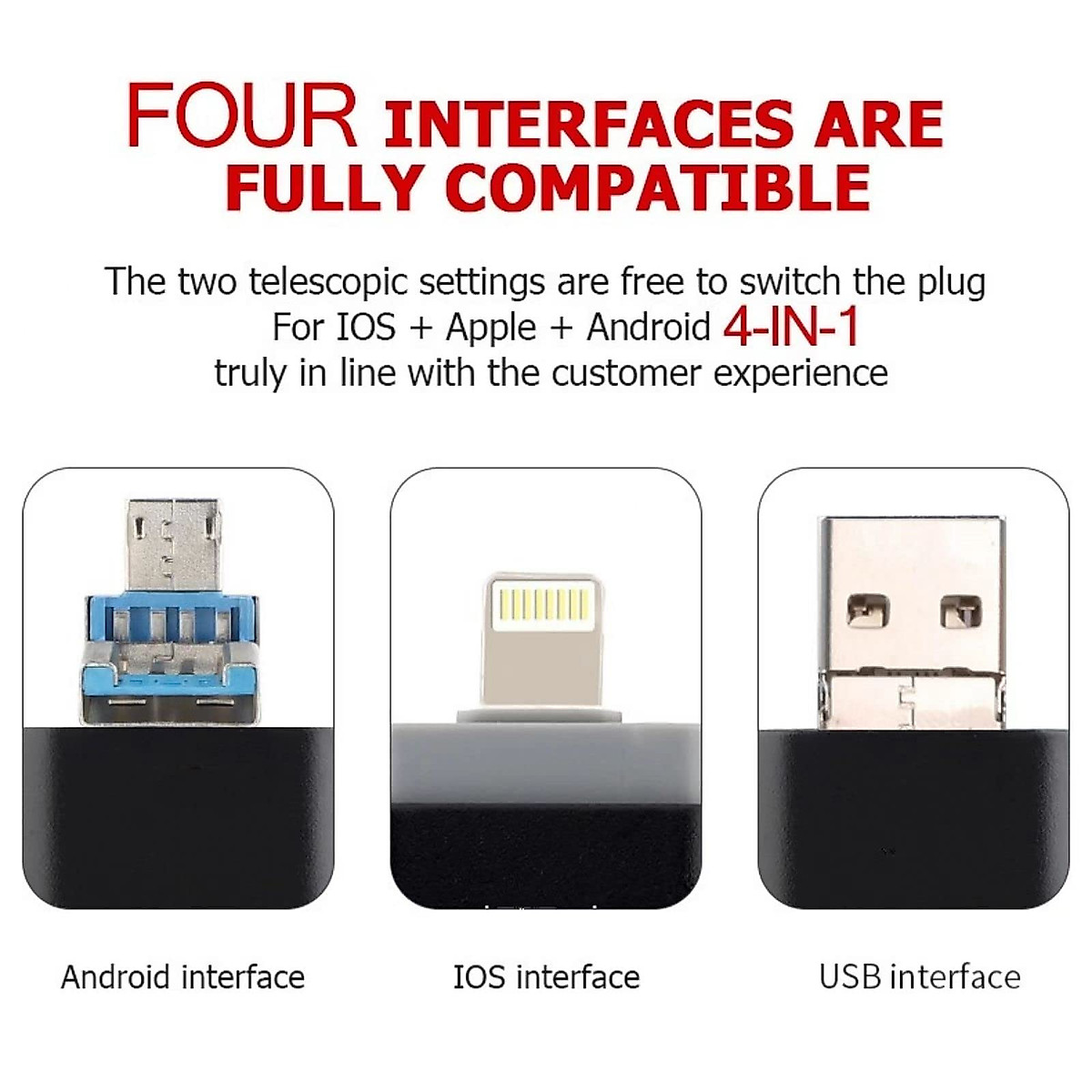 4 in 1 High Speed USB Multi Drive Flash Drive,4 in 1 Drive Photo Stick Omni,Photo Stick Data Storage Drive,Photo Stick for iPhone and Computer,PC and More Devices (Black,64GB)