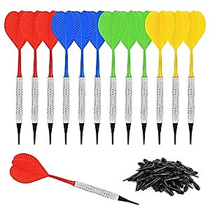 Accmor 12 Pcs Soft Tip Darts, Bar Dart, Plastic Tip Darts Set, Attach Extra 100 Black 2BA Replacement Tips, Soft Tip Darts for Electronic/Plastic Dartboard
