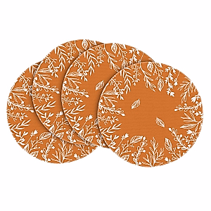 Artoid Mode Orange Eucalyptus Leaves Round Fall Placemats Set of 4, 14 Inch Seasonal Autumn Thanksgiving Round Table Mats for Dining Decoration
