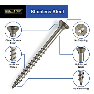 Deck Plus 48463 Wood Screws #8 x 2", Stainless Steel, 1lb Box