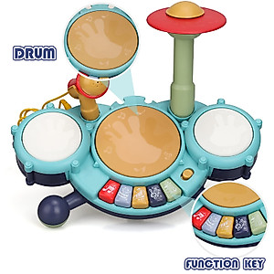 TOY Life 5 in 1 Baby Drum Set for Toddlers 1-3 Musical Toys for Toddlers 1-3 with Toddler Drum Set for Kids Baby Microphone Baby Keyboard Kids Drum Set Baby Instruments Musical Toys for 2 Year Old