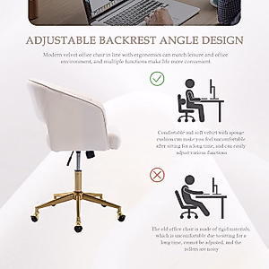 Eifizek Velvet Office Desk Chair, Modern Home Desk Chair with Wheels & Gold Base, Swivel Vanity Chair for Bedroom, Office, Vanity Study (Beige)