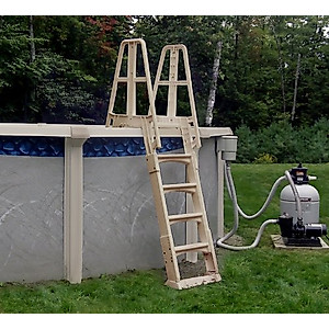 Vinyl Works SLA A-Frame 48-56 Inch Adjustable Above Ground Swimming Pool Ladder Entry System with Slide Lock Barrier and Handrails, Taupe