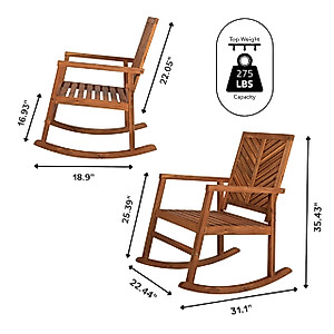 JONATHAN Y RCK100A Ned Modern Chevron-Back 300-Lbs Support Acacia Wood Patio Outdoor Rocking Chair for Garden, Lawn, Backyard, Pool, Deck, Beach, Firepit, Teak