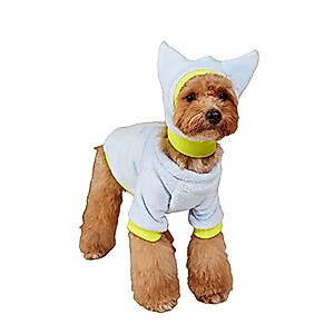 QWINEE 2Pcs Dog Plush Sweatshirt with Hat Set Lovely Dog Shirt Costume for Puppy Small Medium Dogs Kitten Cats Blue M