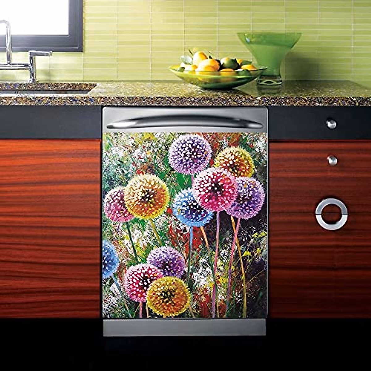 Colourful Dandelion Painting Kitchen Dishwasher Cover Magnetic Sticker,Refrigerator,Washing Machine Magnet Panel Decal,Flower Dryer Decorative Floral Cover for Home Decor 23in W x 26in H