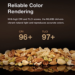 Godox ML60Bi Bi-Color 60W LED Video Light, 2800K-6500K Color Temperature, CRI 96+ TLCI 97+, 10100Lux@1m with Reflector, 7 FX Effects, Slient Mode, Multiple Control Methods,W/Cleaning Cloth