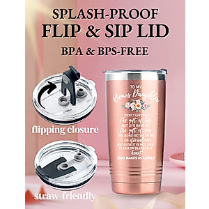 Onebttl Bonus Daughter Gifts, Gifts for Bonus Daughter on Birthday, Christmas or Thanksgiving, 20oz Stainless Steel Travel Mug with Lid and Straw Rose Gold - To My Bonus Daughter