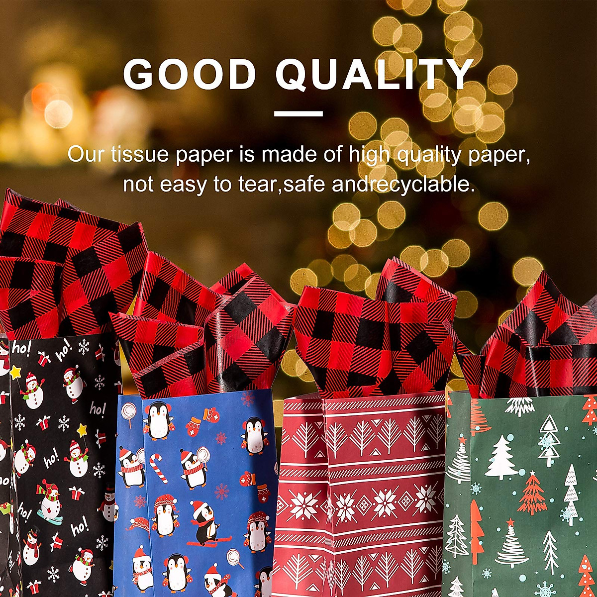 Whaline 120 Sheet Buffalo Plaid Tissue Paper Christmas Red Black Buffalo Check Gift Wrapping Paper Farmhouse Rustic Art Paper Crafts for DIY Gift Wrapping Christmas Holiday, 13.78" x 19.69"