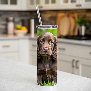 Field Spaniel Dog Puppy Photo Skinny Tumbler 20oz with Straw Insulated Water Bottle Gift