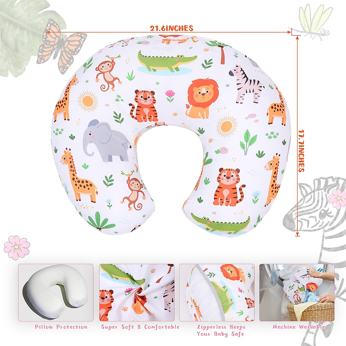 Cloele Stretchy Nursing Pillow Cover - Dinosaur Snug Fitted Nursing Breastfeeding Pillow Slipcovers for Baby Boys Ultra Soft Microfiber Infant Nursing Pillowcase for Newborn