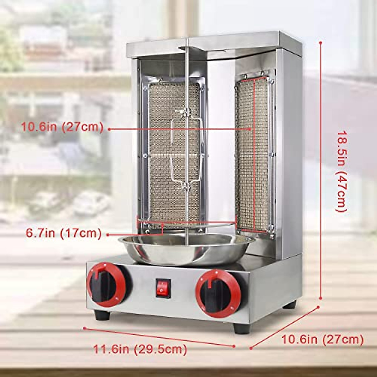 Li Bai Shawarma Machine Kebab Grill Gas Vertical Broiler Gyro Meat Rotisserie with 2 Burner for Restaurant Home Garden（Registered Design Patent）