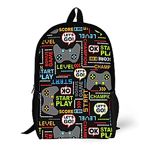 WZOMT Funny Video Game School Backpacks for Boys Girls Teen Mens, Colorful Pixel Games 80s 90s Vintage Daypack Travel Bags Lightweight Elementary Middle College Bookbags Rucksack Large 17"