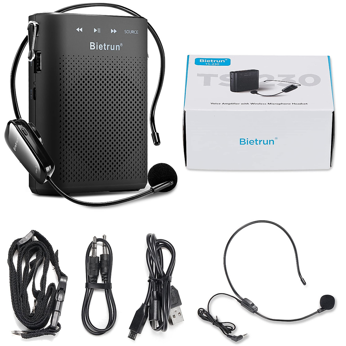 Bietrun Voice Amplifier for Teachers with Bluetooth, Portable Rechargeable Wireless Voice Amplifier with Headset Microphone Portable Megaphone Speaker for Teaching, Coach, Instructor, Tour Guide