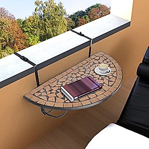 ZQQLVOO Hanging Balcony Table,Patio Table Decoration,Mosaic Table Outdoor,Mosaic Plant Stand,Garden Table,Tea Table,for Gardens,Decks,Porches and Backyards,Terracotta Mosaic