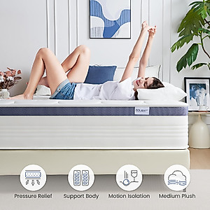 Dourxi Queen Size Mattress 10 Inch, Hybrid Queen Mattress in a Box with Cooling-Gel Memory Foam and Individually Pocket Innerspring for Support and Pressure Relief, Medium Plush