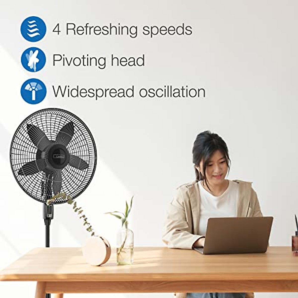 Lasko S18440 Performance 18-inch Oscillating Pedestal Standing Floor Fan with Remote Control and Adjustable Stand for Indoor, Bedroom, Living Room, Home Office & College Dorm Use – Black