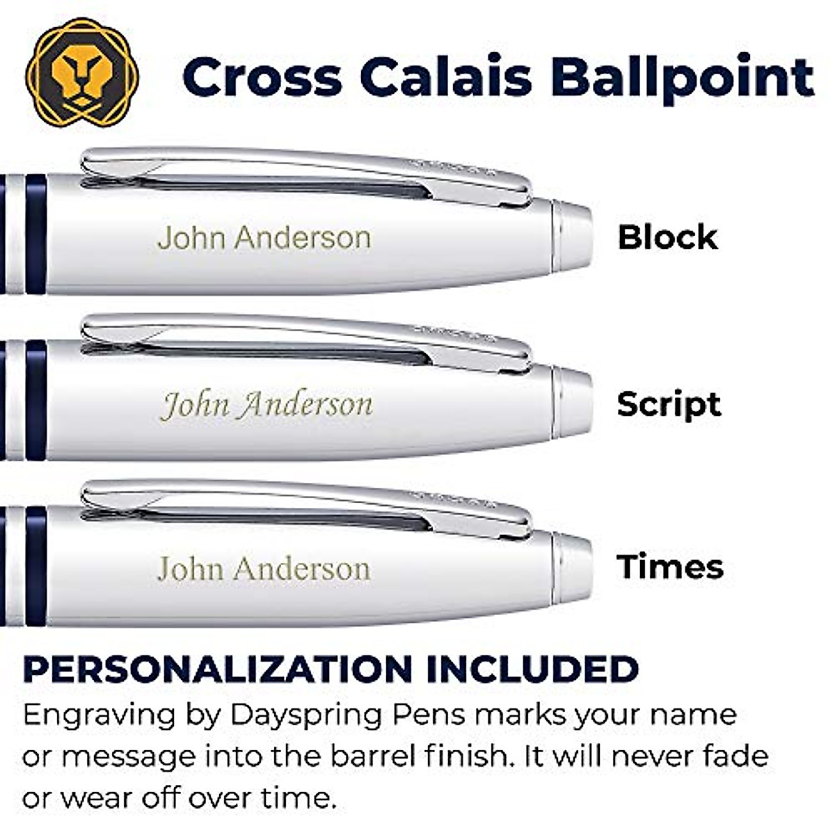 Dayspring Pens Personalized Cross Pen | Engraved Cross Calais Ballpoint Pen - Blue. Custom Gift Pen with Case AT0112-3 Engraving Shipped in One Business Day.