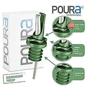 AIRTIGHT Olive Oil Spout for Olive Oil Dispenser - UK Patented Oil Pourer - Hygienic One Handed Open Close Mechanism Keeps Oil Fresh. Dust Caps | Pour Spout Cover | Screens Alternative - Green 2 PCs