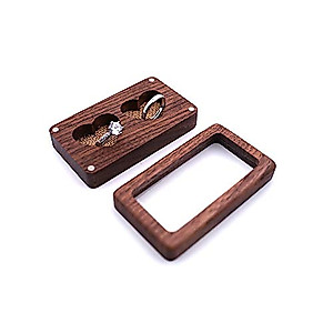 HYFNTEN Wooden Ring Box,Engagement Wooden Heart Ring Box for 2 Rings, Portable Wedding Ring Bearer Box for Wedding