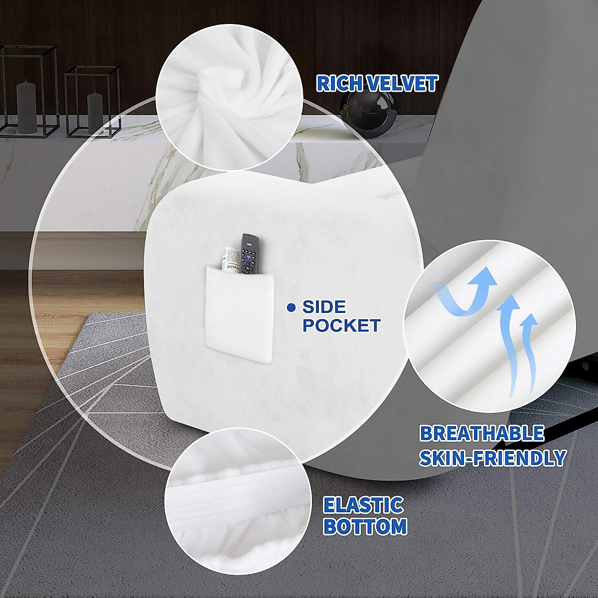 MAXIJIN 8 Pieces Recliner Sofa Covers, Stretch Velvet Reclining Couch Covers for 3 Cushion Furniture Covers, Thick, Soft, Washable Reclining Sofa Slipcovers (Sofa Recliner, White)