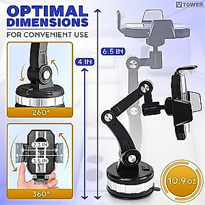 V TOWER Phone Mount for Car Dashboard - 360° Car Mount for iPhone 13 Pro Max Car Mount Cell Phone Car Mount Car Phone Mount - 10.9Oz iPhone Suction Mount Car Vent Phone Mount Phone Holder Car