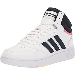 adidas Women's Hoops 3.0 Mid Basketball Shoe, White/Legend Ink/Rose Tone, 9