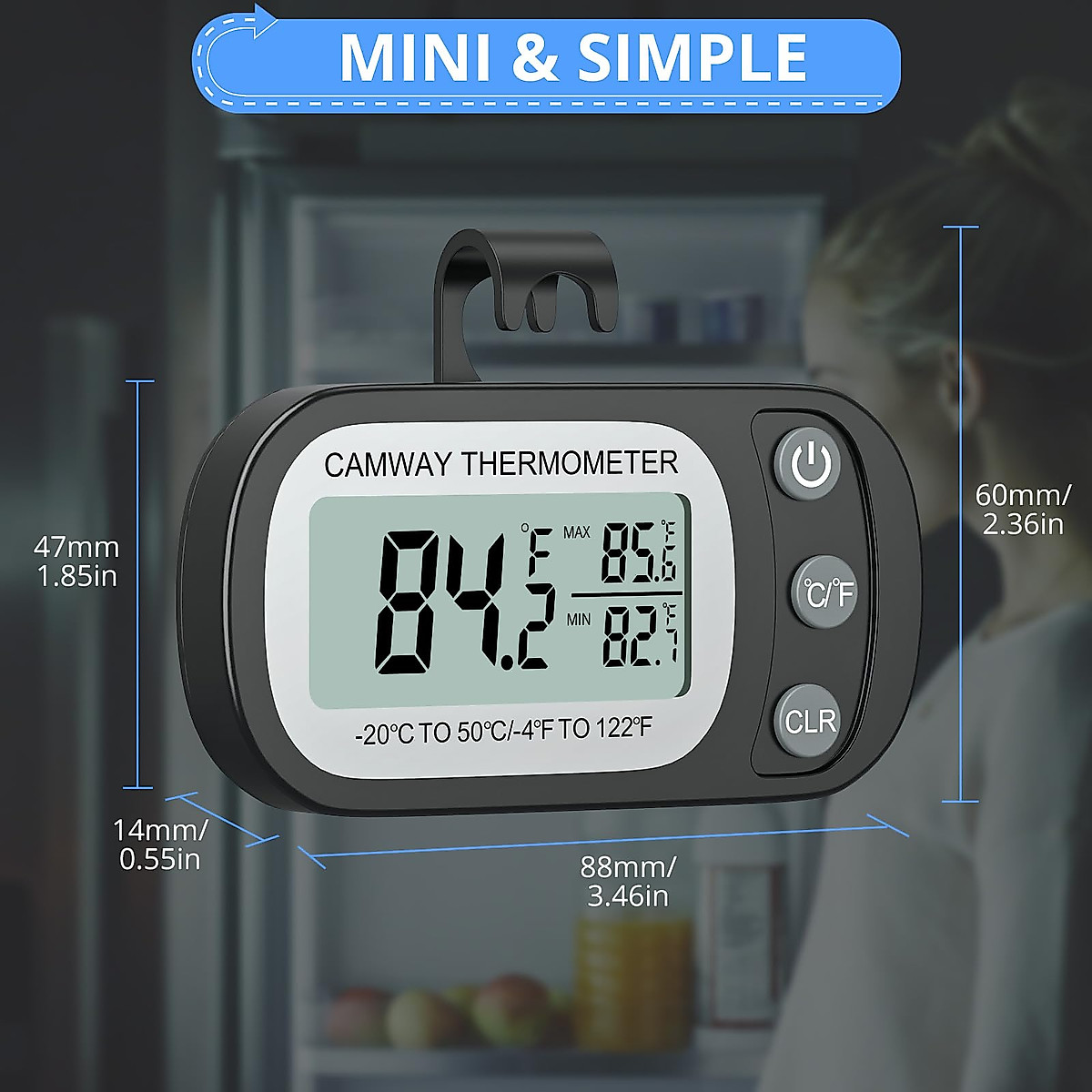 CAMWAY Refrigerator Fridge Thermometer Waterproof Digital Freezer Room Thermometer(-4°F to 122°F) Max/Min Record Function Large LCD Display Fridge and Freezer Thermometers(Black-4Pack)
