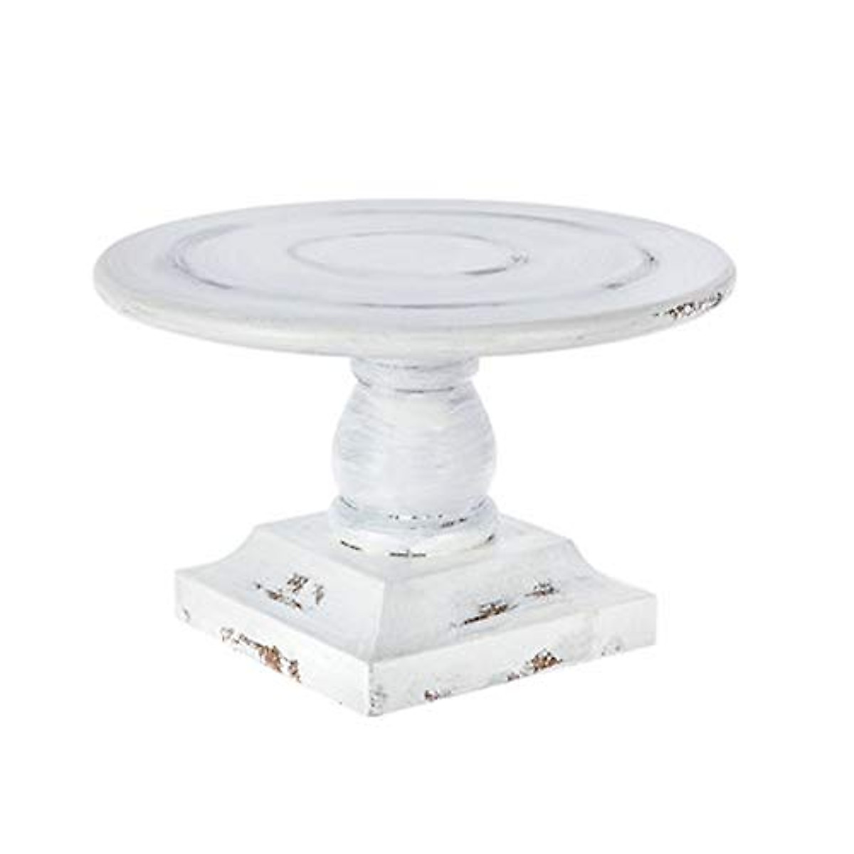 Round Whitewash Special Occasion Wood Cake Stand | Wooden Centerpiece Tray for Party, 10.4" D x 6.3" H (1) (1)