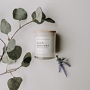 Sweet Water Decor Candles | Spa Scented Soy Wax Candle for Home | 11oz Jar Candle with Wood Lid, 50+ Hour Burn Time, Made in the USA (Calm + Comfort, White - 11 oz)