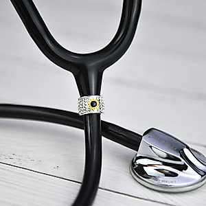 HEYGOO 2 Pack Bling Sunflower Stethoscope Charms, Stethoscope Tag Personalized Hospital Nurse Identification Accessories