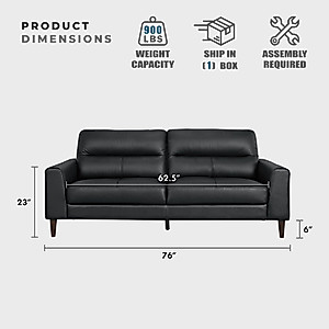 Lexicon Leather Couch Sofa, Modern Couch Sofa, Top Grain Leather Sofa, Oversized Sofa for Living Room, Bedroom, Office, Apartment, Waiting Room, 3-Seater Couches, Black