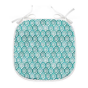 Ambesonne Retro Chair Pad, Abstract Flat Design Sea Waves Repeating Pattern on White Background, Water Resistant Pillow with Ties for Dining Room Kitchen Seats, 15" x 15", Teal Turquoise and White