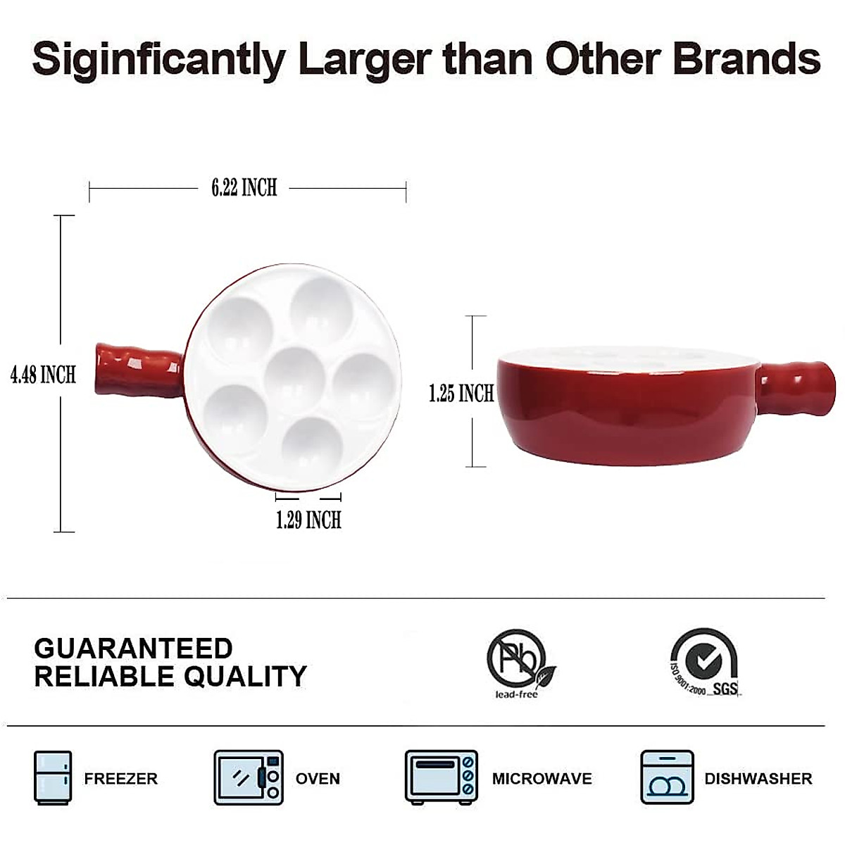 jinsongdafa Ceramic Escargot Plates (2-Pack) 6.22-Inch with Handle Footed Dishes, Oven Safe Holes Set for Home Restaurant Hotel (Brown, 6.22 inch)