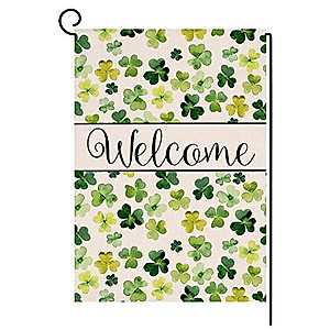 Welcome Spring St. Patrick's Day Small Garden Flag Vertical Double Sided Burlap Yard Outdoor Decor 12.5 x 18 Inches