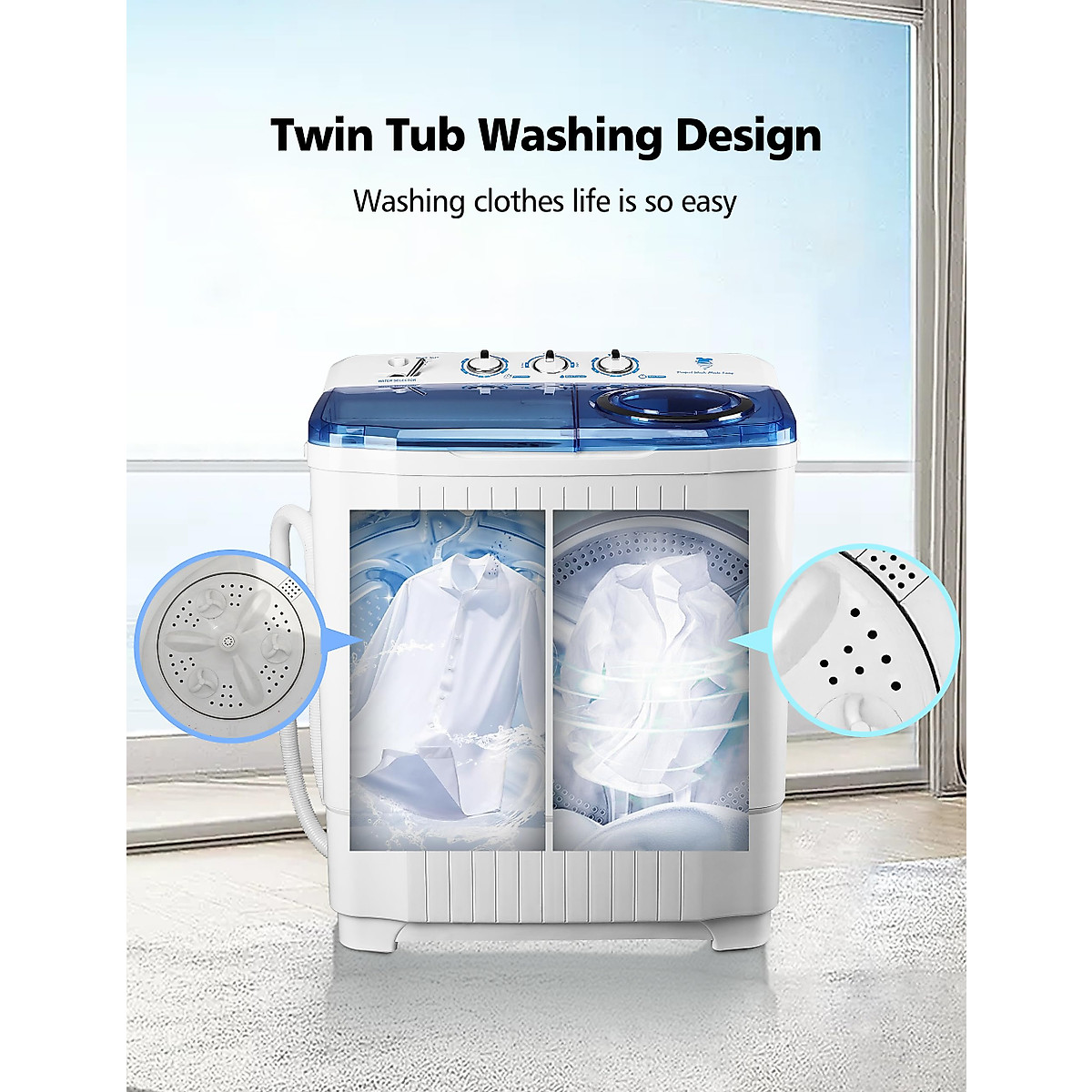 Cucina Magica Portable Twin Tub Washing Machine - 28Lbs Capacity for Apartments, RVs, Dorms, and Camping - 18Lbs Washer, 10Lbs Spinner Combo, Quiet with Drain Pump, Semi-Automatic Control