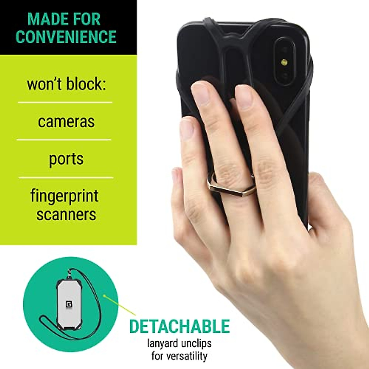 Universal Phone Lanyard Holder and Ring Grip, Silicone Cell Phone Lanyard Neck Strap and Phone Ring Holder Stand Compatible with Most Smartphones