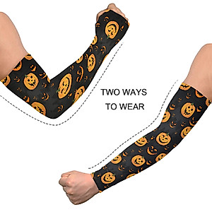xigua Halloween Pumpkin Cooling Arm Sleeves UV Sun Protection Arms Cover with Thumb Hole for Sport Men Women Driving Cycling Golf Fishing