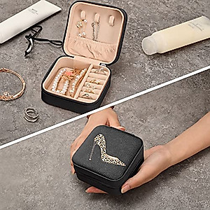susiyo Travel Jewelry Box Women Shoes Leopard PU Leather Jewelry case Small Portable Jewelry Organizer Box for Rings Earrings Necklaces Bracelets(Black)