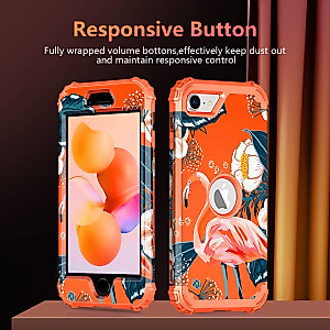 Rancase Three Layer Heavy Duty Shockproof Protection Flamingo Case for Apple iPhone SE 2022/2020 4.7 inch