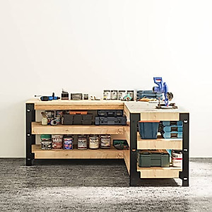 FLEXIMOUNTS Universal Steel Workbench Kit 5 Legs L Shaped Heavy Duty Work Bench for Garage Storage Shelving Workbenches Frame Black Customizable Work Table Brackets, Lumber Not Included