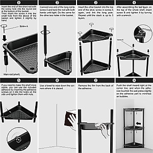 ODesign 3 Tier Floor Standing Corner Shower Caddy Organizer Plastic Metal Splicing Shelf Storage Rack for Bathroom Black - Rustproof