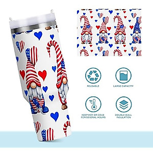 ODAWA 40 Oz Travel Coffee Tumbler with Lid and Straw, Cute Gnomes White Leak Proof Tumbler