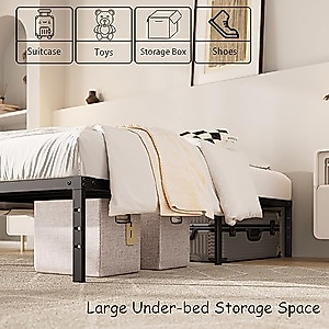 JTPTU 14 Inch Queen Size Bed Frame No Box Spring Needed,Heavy Duty Metal Queen Platform Bed Frame,Steel Slat Support, Easy Assembly, Noise Free,Black Queen Bed Frame