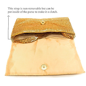 Women Vintage Evening Clutch Metal Mesh Purse with Short Shoulder Strap (Gold)