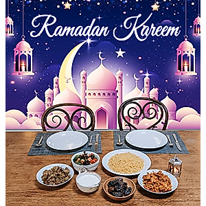 JKQ Ramadan Kareem Backdrop Banner 71 x 43 Inch Muslim Ramadan Background Banner Lantern Moon Castle Islamic Eid Mubarak Festival Party Decorations Ramadan Mubarak Indoor Outdoor Photo Booth Props