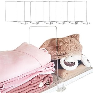 Yunlism Clear Acrylic Shelf Dividers, 12 Inches [Extra Tall Version] Clear Shelf Dividers for Organization, Closets Shelf Separator, Shelf Divider Fits Shelves of 0.4-0.9 Inch Thickness (6 Pack)